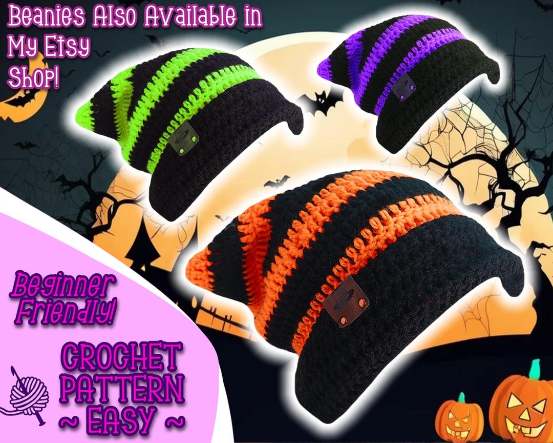 Foldable Brim Striped Droopy Eared Slouch Beanie CROCHET PATTERN Saggy ...
