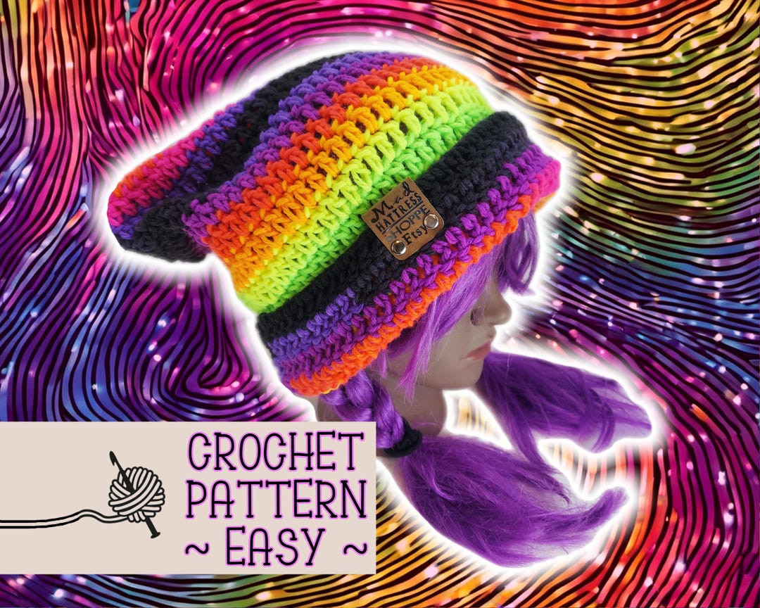 Foldable Brim 1 Color Droopy Eared Slouch Beanie Easy CROCHET PATTERN ...