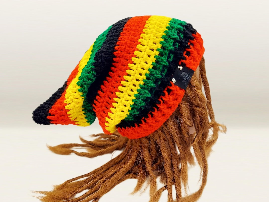 Slouchy Rasta Beanie, Dreadlock Tam, Striped Boho Hat, Jamaican Style ...