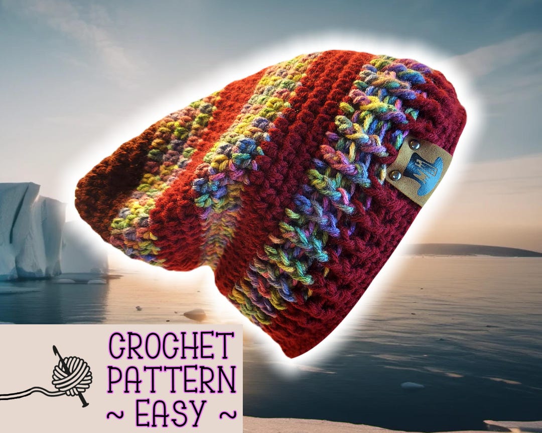 Striped Droopy Eared Slouchy Box Beanie CROCHET PATTERN, Knit Striped ...