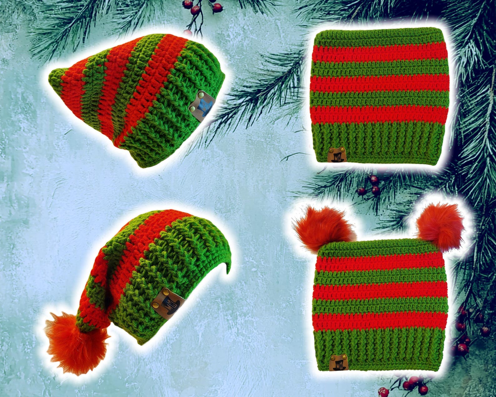 Ribbed Brim Droopy Eared Slouch Beanie CROCHET PATTERN Knit Striped ...