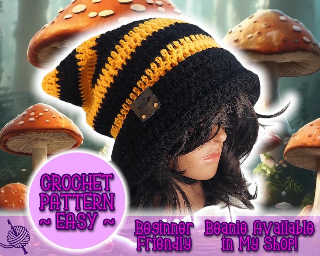 Foldable Brim Striped Droopy Eared Slouch Beanie CROCHET PATTERN ...