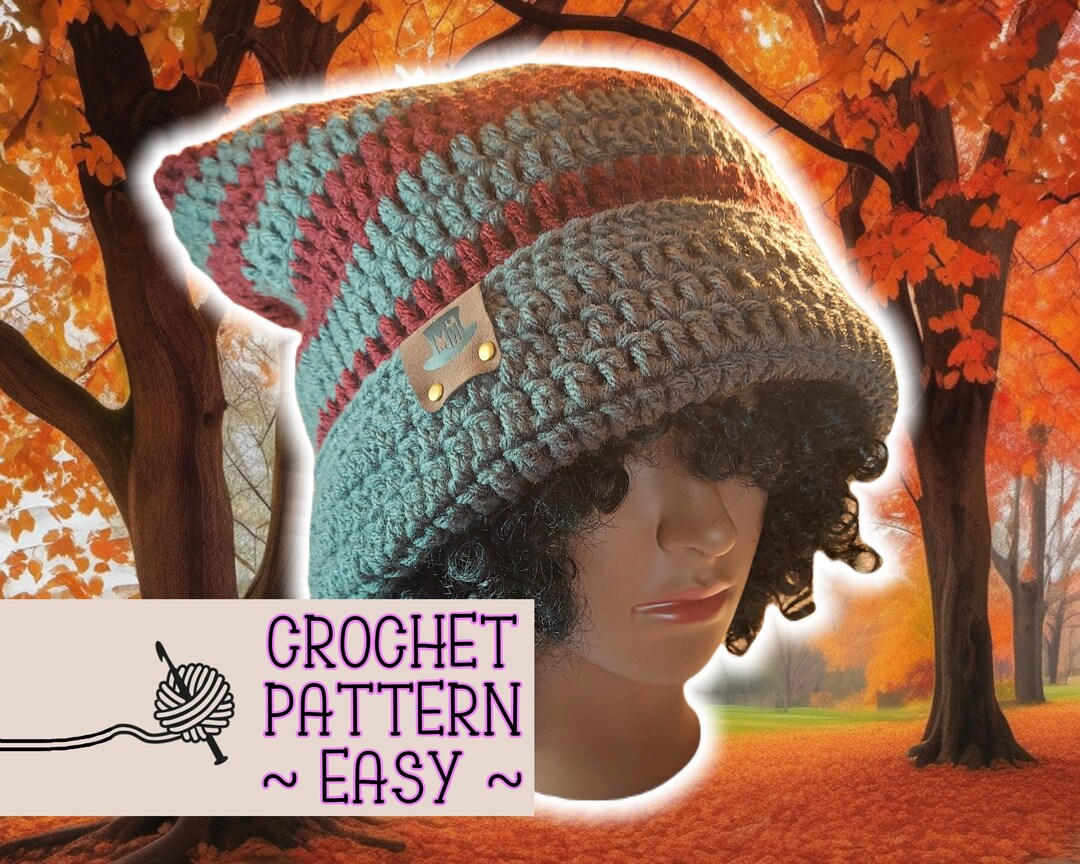 PATTERN Droopy Eared Slouchy Box Hat, Unisex Beanie, Knit Striped Cat ...