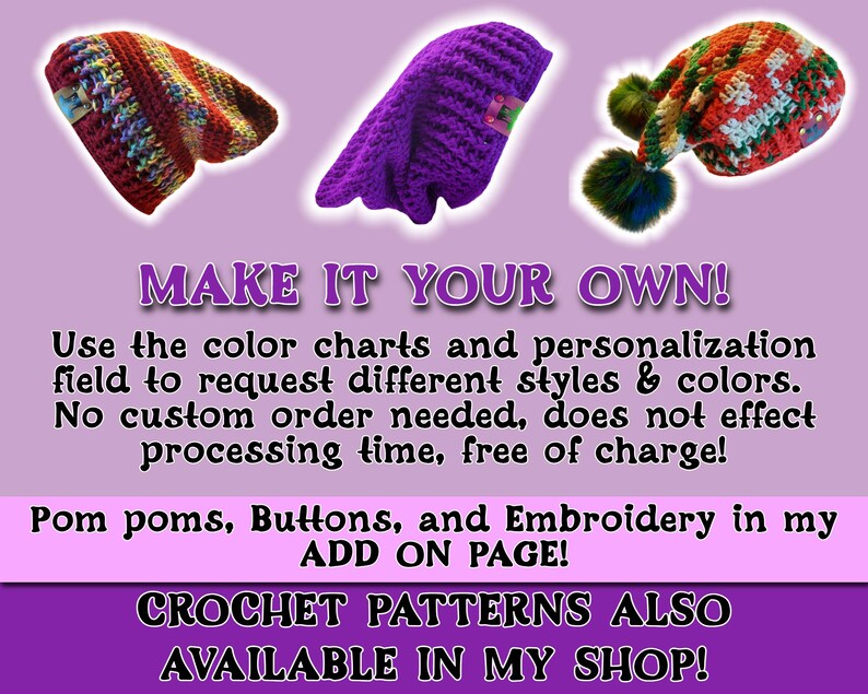 Droopy Box Beanie W Ribbed Brim, Custom Slouch Beanie, Hand Crocheted ...