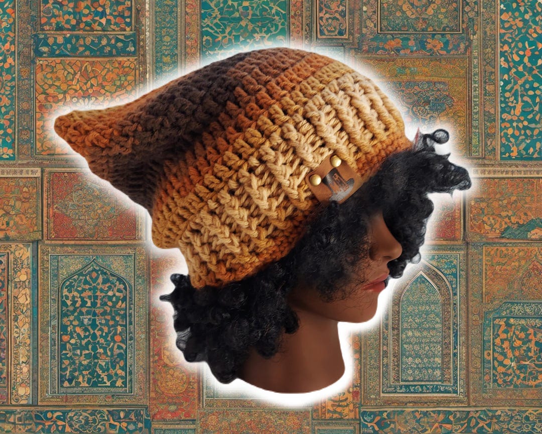 Latte Stripe Droopy Ear Slouchy Box Beanie, Customizable Crochet Hat ...