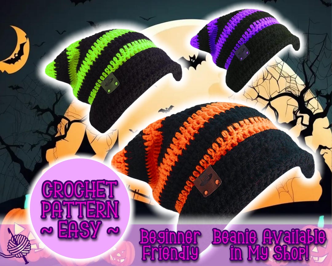 Foldable Brim Striped Droopy Eared Slouch Beanie CROCHET PATTERN ...