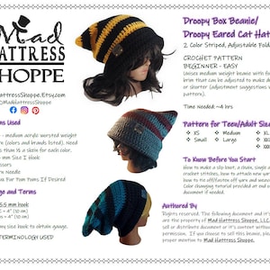 Foldable Brim Striped Droopy Eared Slouch Beanie CROCHET PATTERN ...
