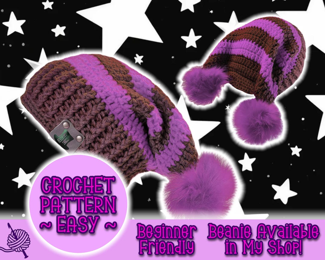 PATTERN Ribbed Brim Droopy Cat Eared Slouch Beanie, Striped Jester ...