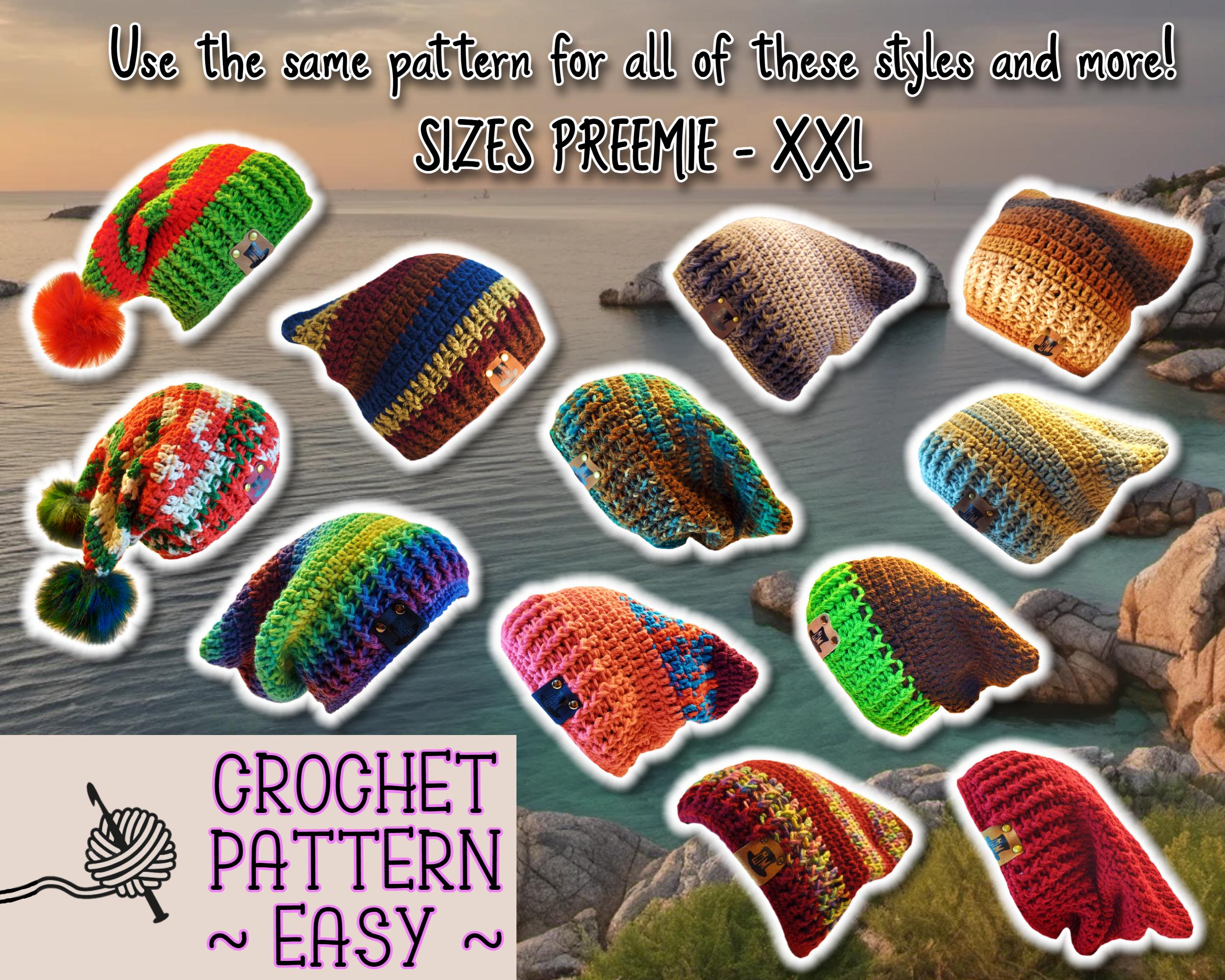 Ribbed Brim Droopy Eared Slouch Beanie CROCHET PATTERN Knit Striped ...