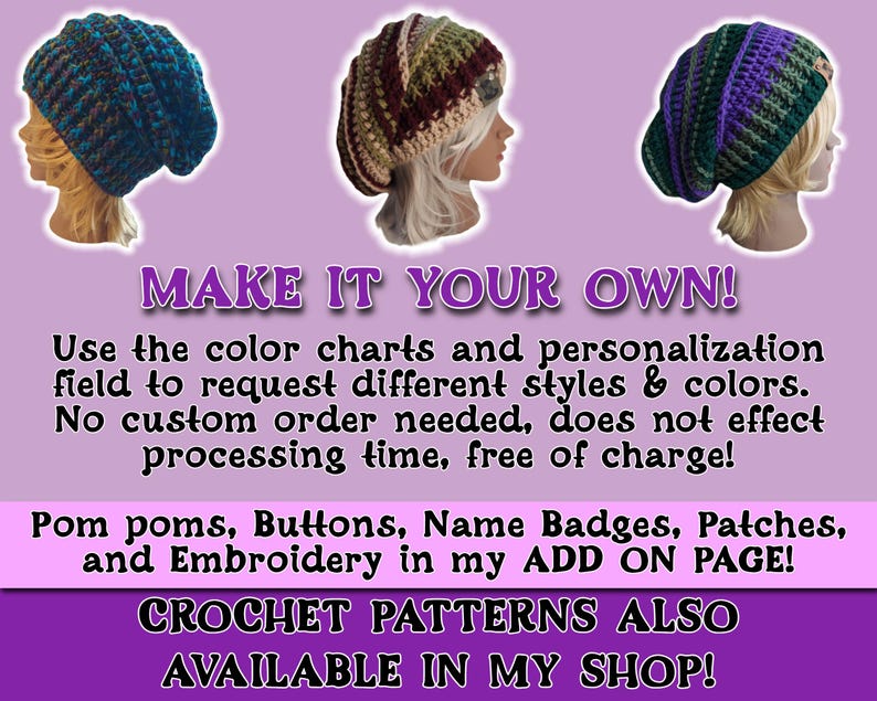 GOTH SLOUCH BEANIE: Hand Crocheted Oversize Beanie, Unisex Knit ...