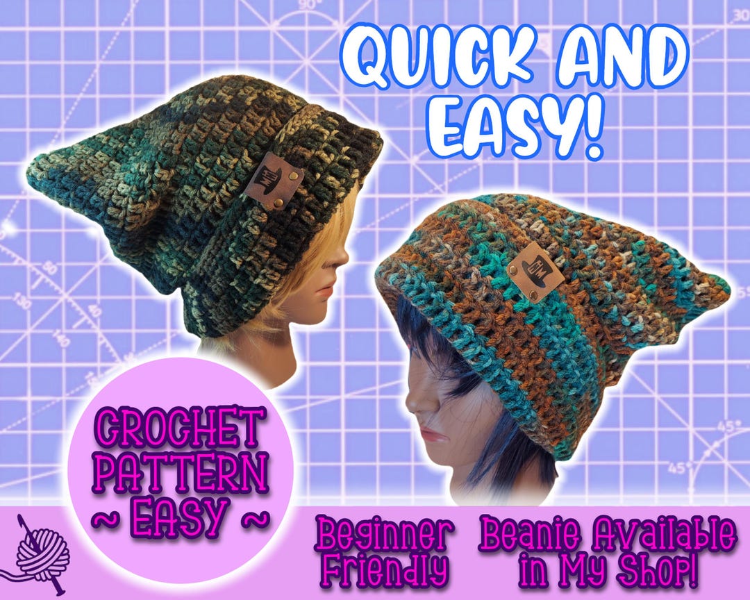 Striped Slouch Beanie Crochet Pattern: Unisex Droopy Eared Knit Hat ...