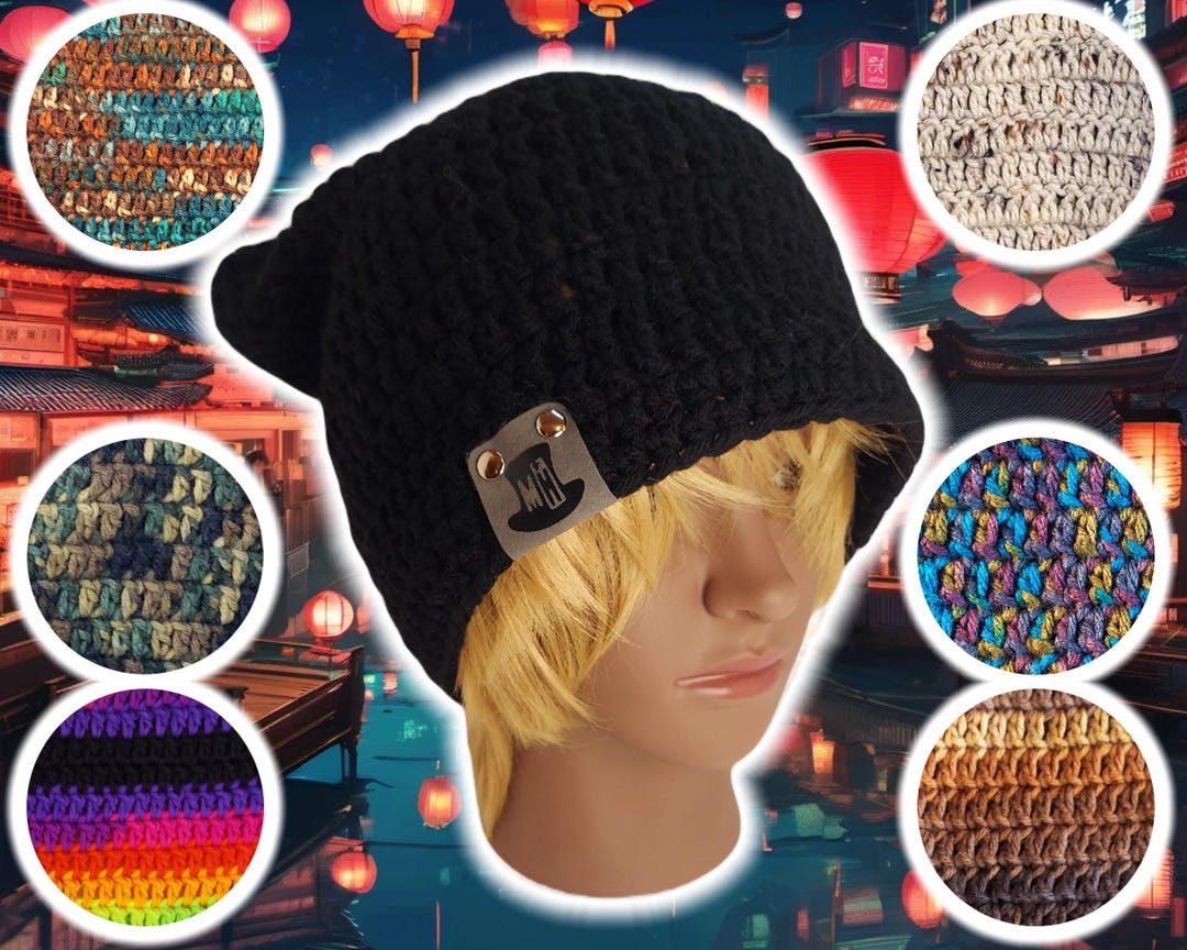 Droopy Box Beanie, Custom Slouch Cat Eared Beanie, Hand Crocheted Knit ...