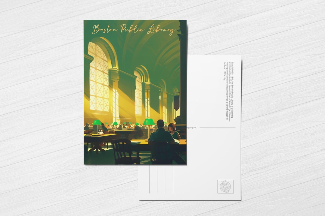 Boston Public Library Postcard: Iconic Reading Room Art Print - Etsy