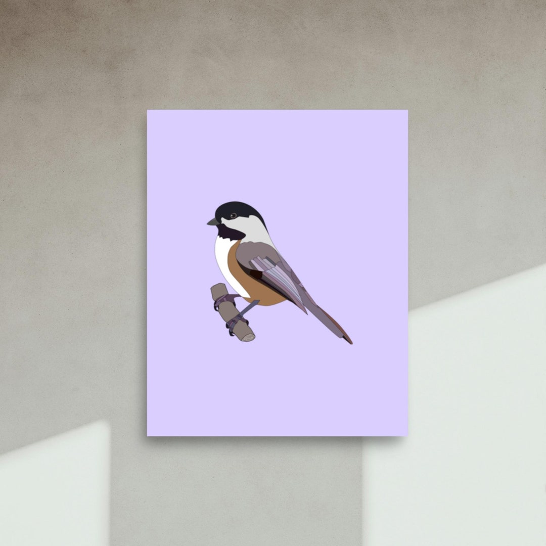 Black Capped Chickadee Print on Purple - Etsy