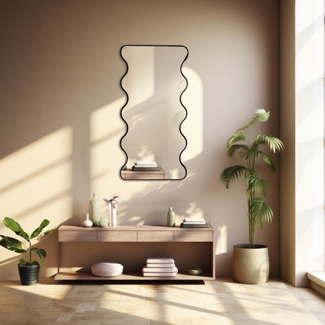 Wiggle Wall Mirror, Wavy Mirror, Asymmetrical Home Decor, Mirror Wall ...