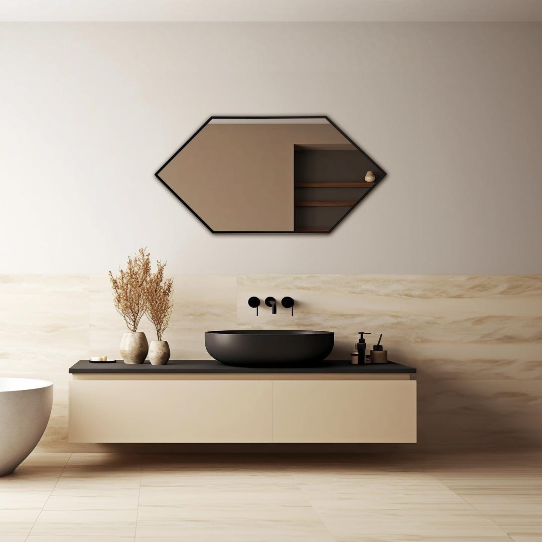 Hexagon Shaped Mirror, Geometric Wall Decor, Modern Wall Mirror, Living ...