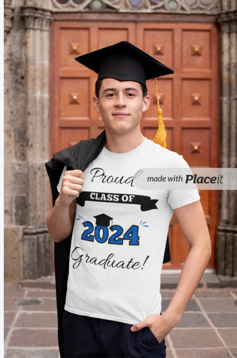 Proud Graduate, Graduation Shirt, Class of 2024, Blue, Black, White ...