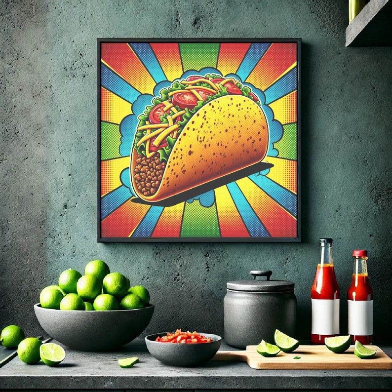 Vibrant Pop Art Taco Print, Colorful Retro Comic Style Wall Art, Taco ...