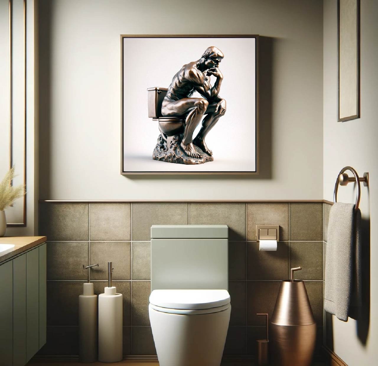 Thinking Man on the Toilet Art Print – Funny Bathroom Wall Art Digital ...