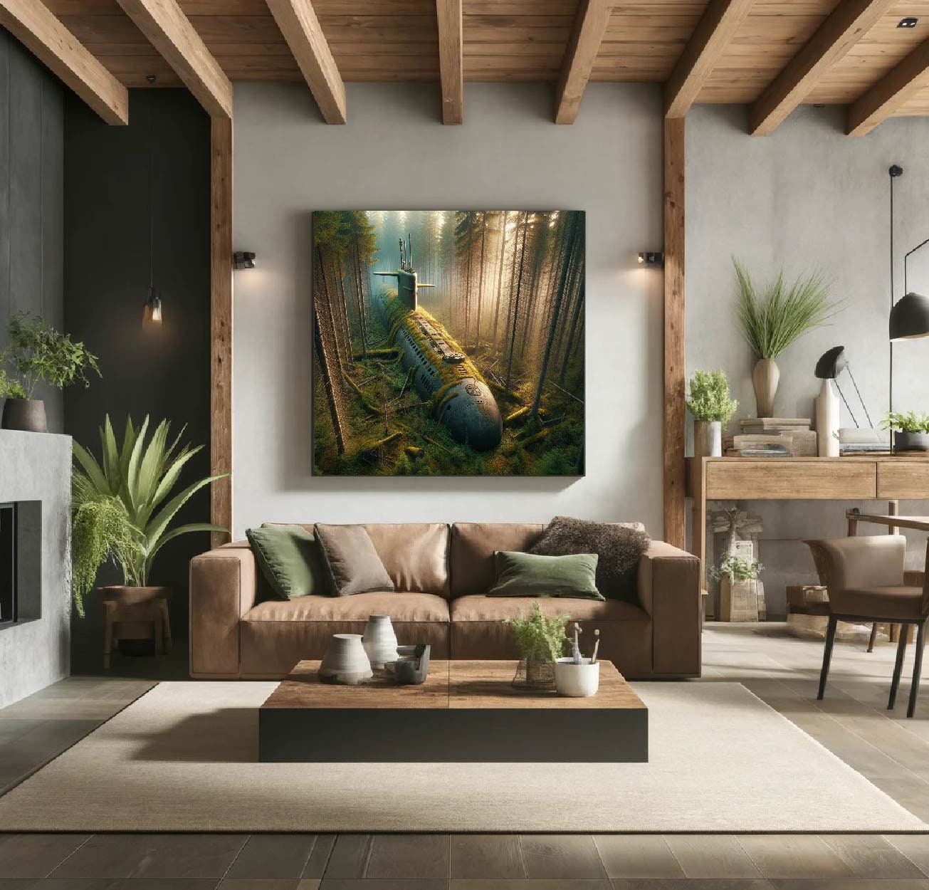 Surrealist Submarine in Forest Print, Fantasy Landscape Wall Art ...