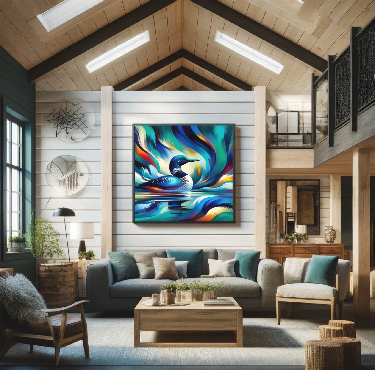Abstract Loon Wall Art, Rustic Modern Home Decor, Colorful Bird Art - Etsy