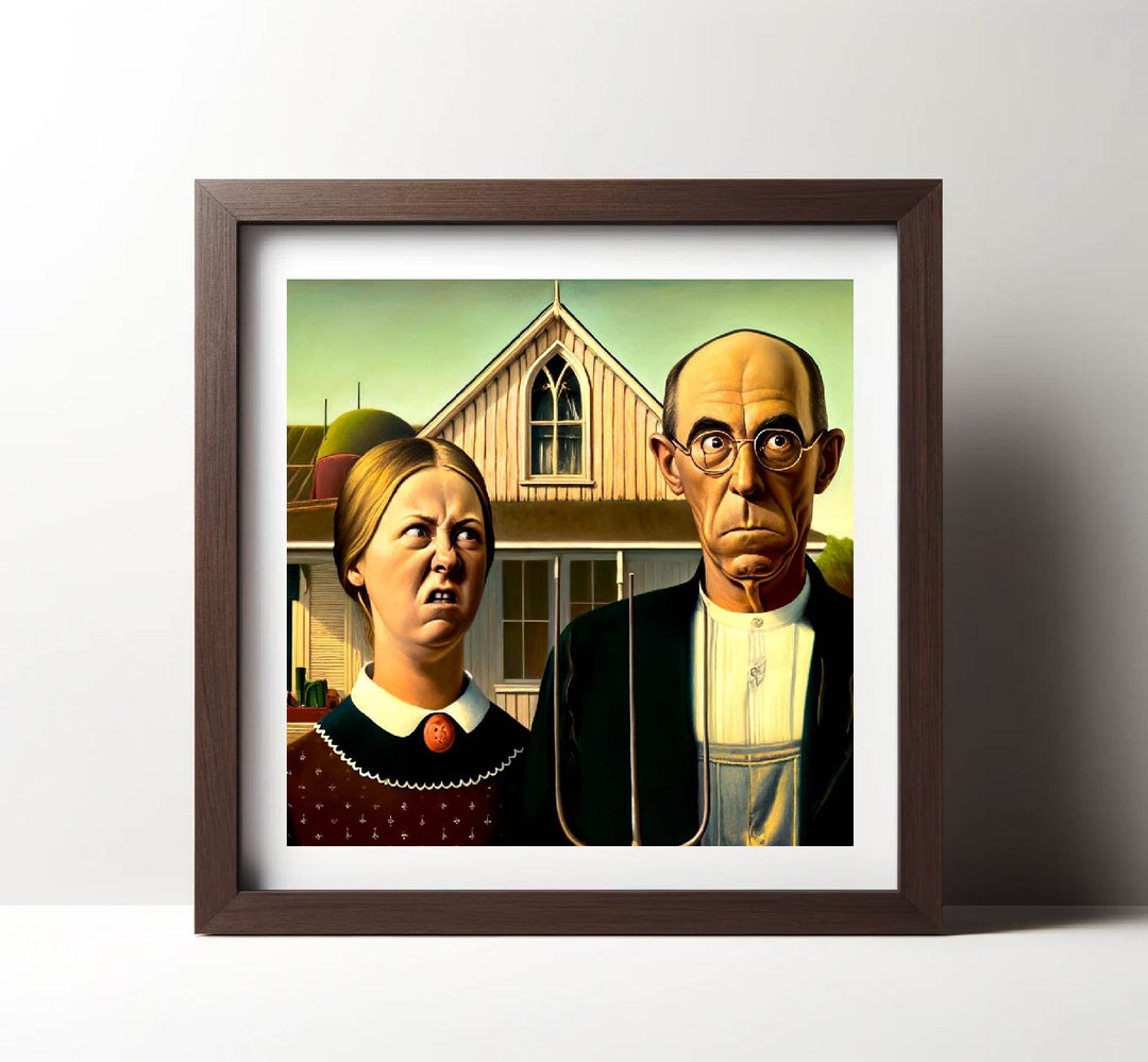 American Gothic Spoof Wall Print, Humorous Bathroom Art Poster, Funny ...