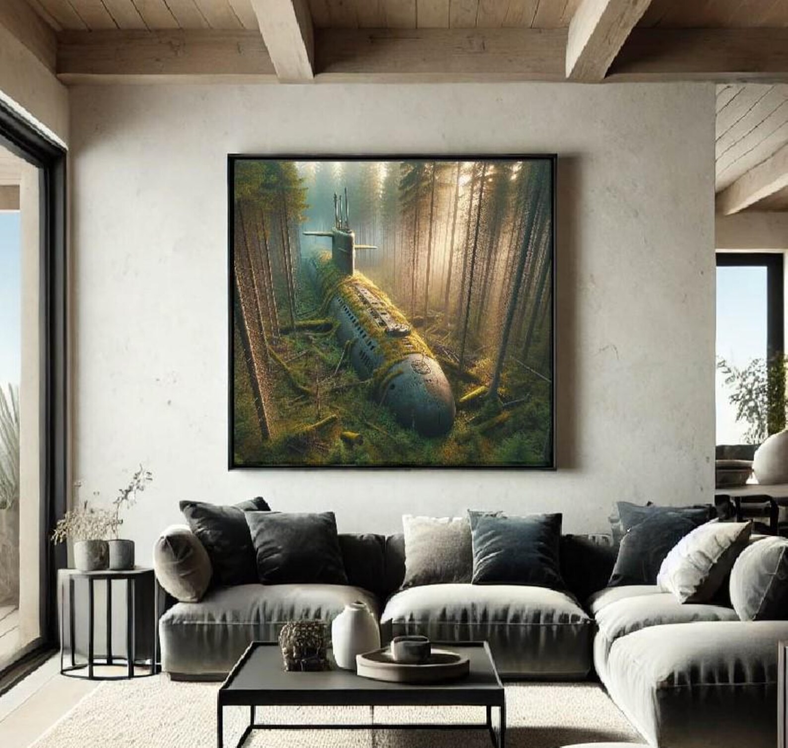Surrealist Submarine in Forest Print, Fantasy Landscape Wall Art ...
