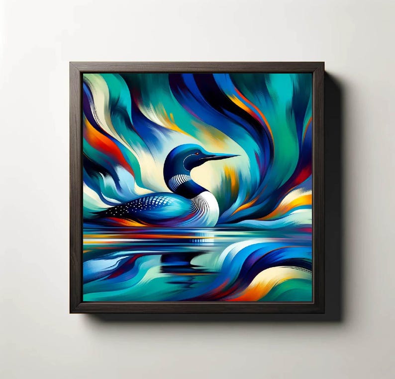Abstract Loon Wall Art, Rustic Modern Home Decor, Colorful Bird Art - Etsy