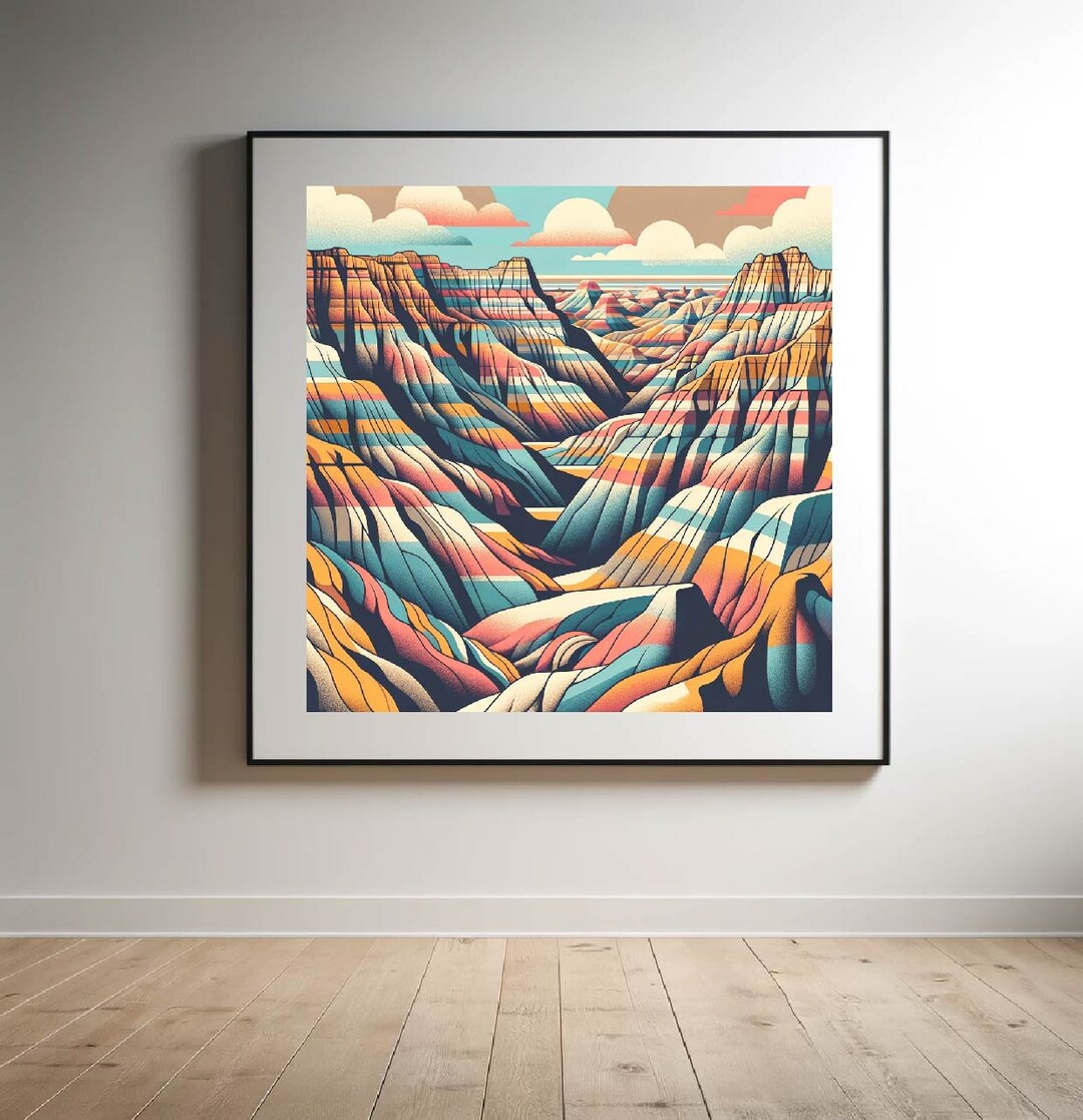 Colorful Modern Badlands Digital Print, Vibrant Abstract Landscape Wall ...