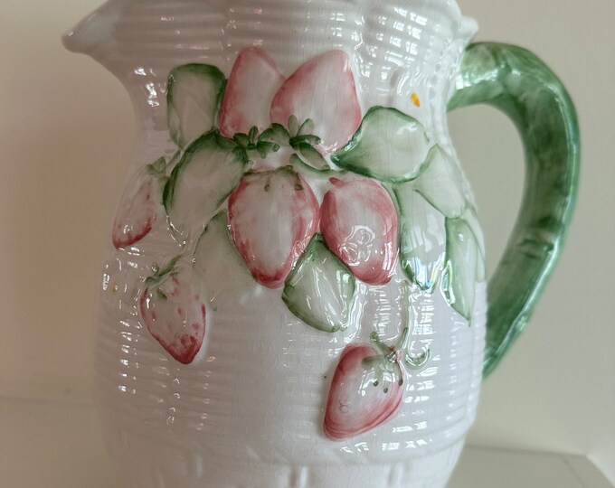 White Glazed Strawberry Pitcher - Etsy