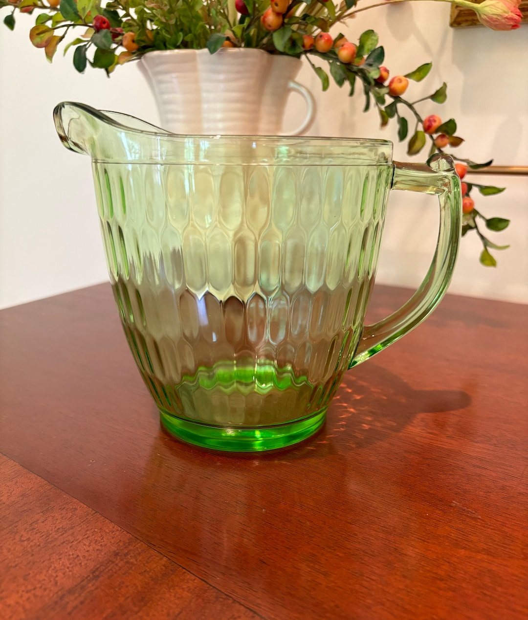 Green Depression Glass Honeycomb Pitcher - Etsy