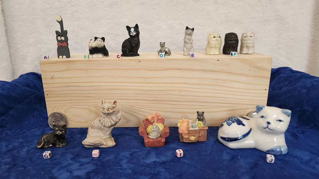 Miniature Cats Including Blue White Pewter Stone Thimbles Wooden ...
