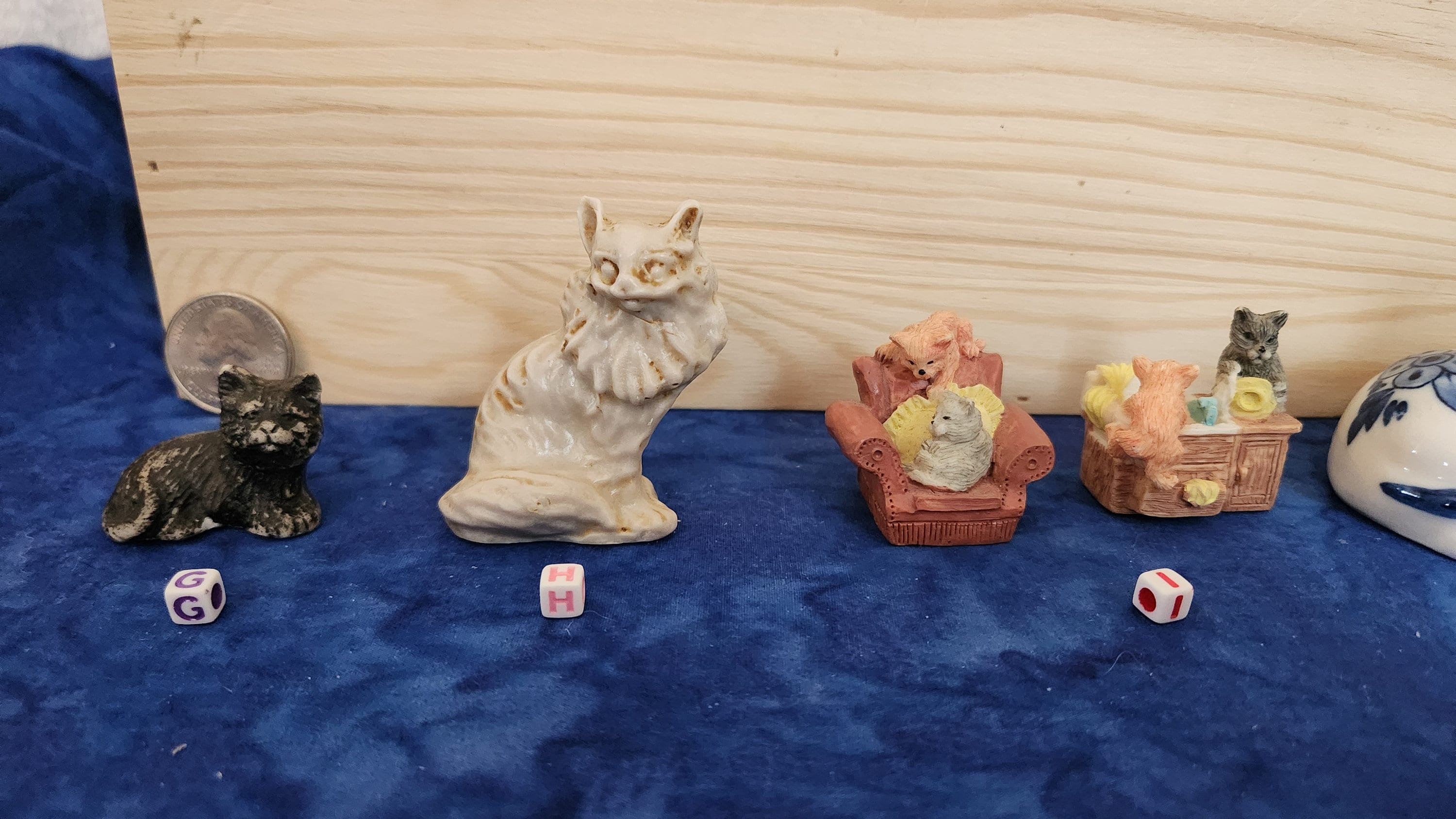 Miniature Cats Including Blue White Pewter Stone Thimbles Wooden ...