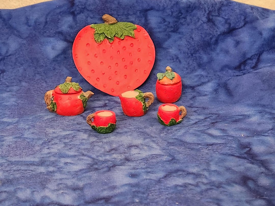 Miniature Strawberry Tea Set, Dollhouse Strawberry Tea Set, Gift for ...