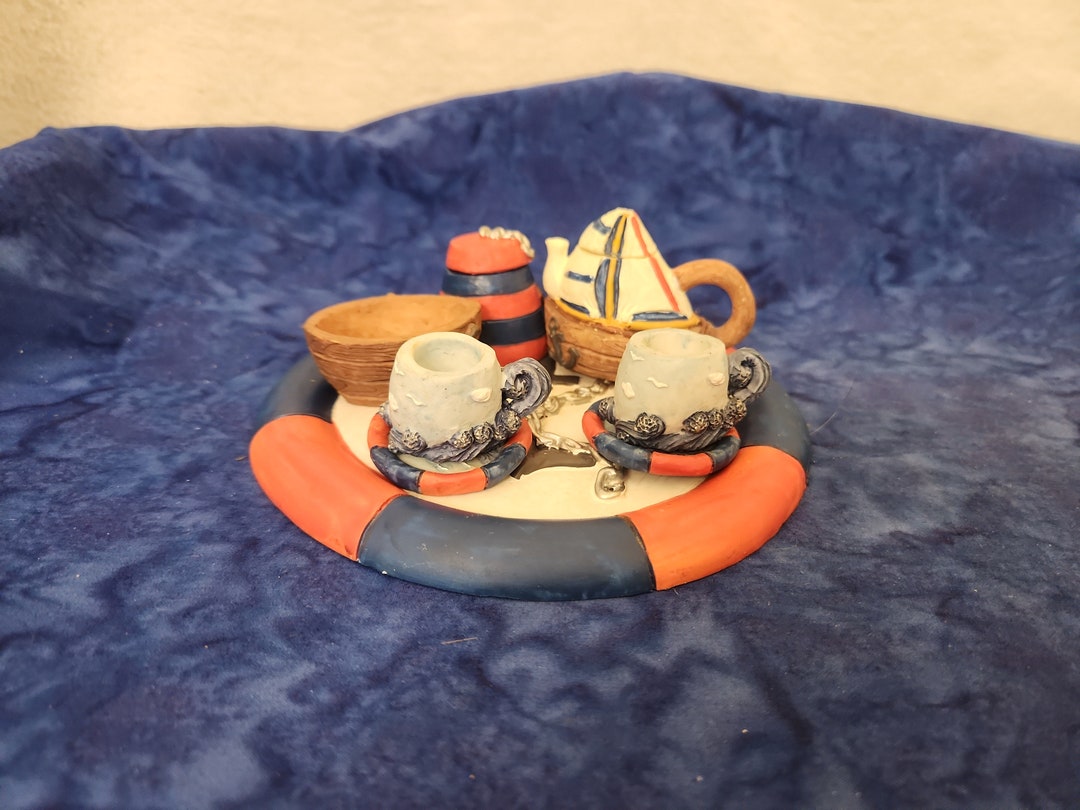 Miniature Anchor Boat and Other Nautical Themed Tea Set in Orange and ...