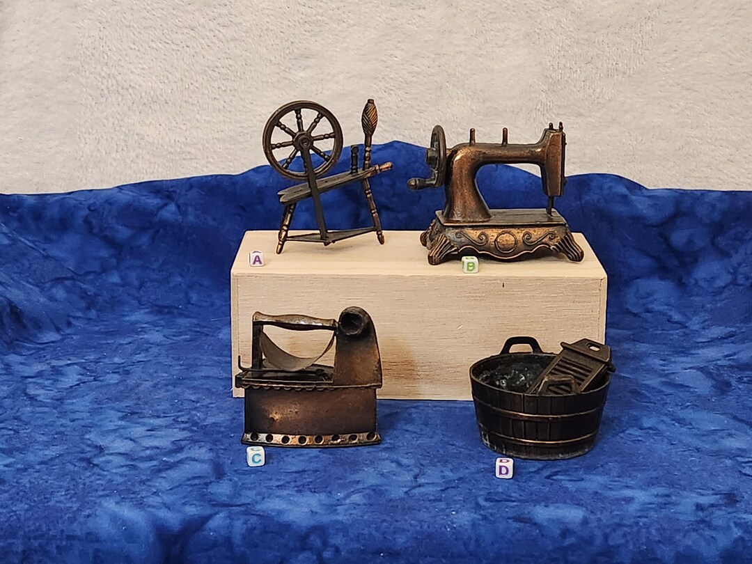 Durham Industries Miniature Die Cast Spinning Wheel Sewing Machine Iron ...