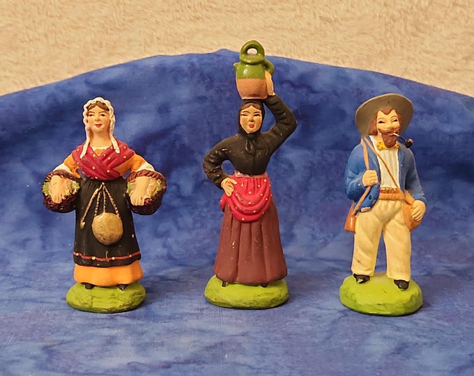 Vintage Provence Figurines Signed Santons Aubagne Christine, 8.5cm to ...