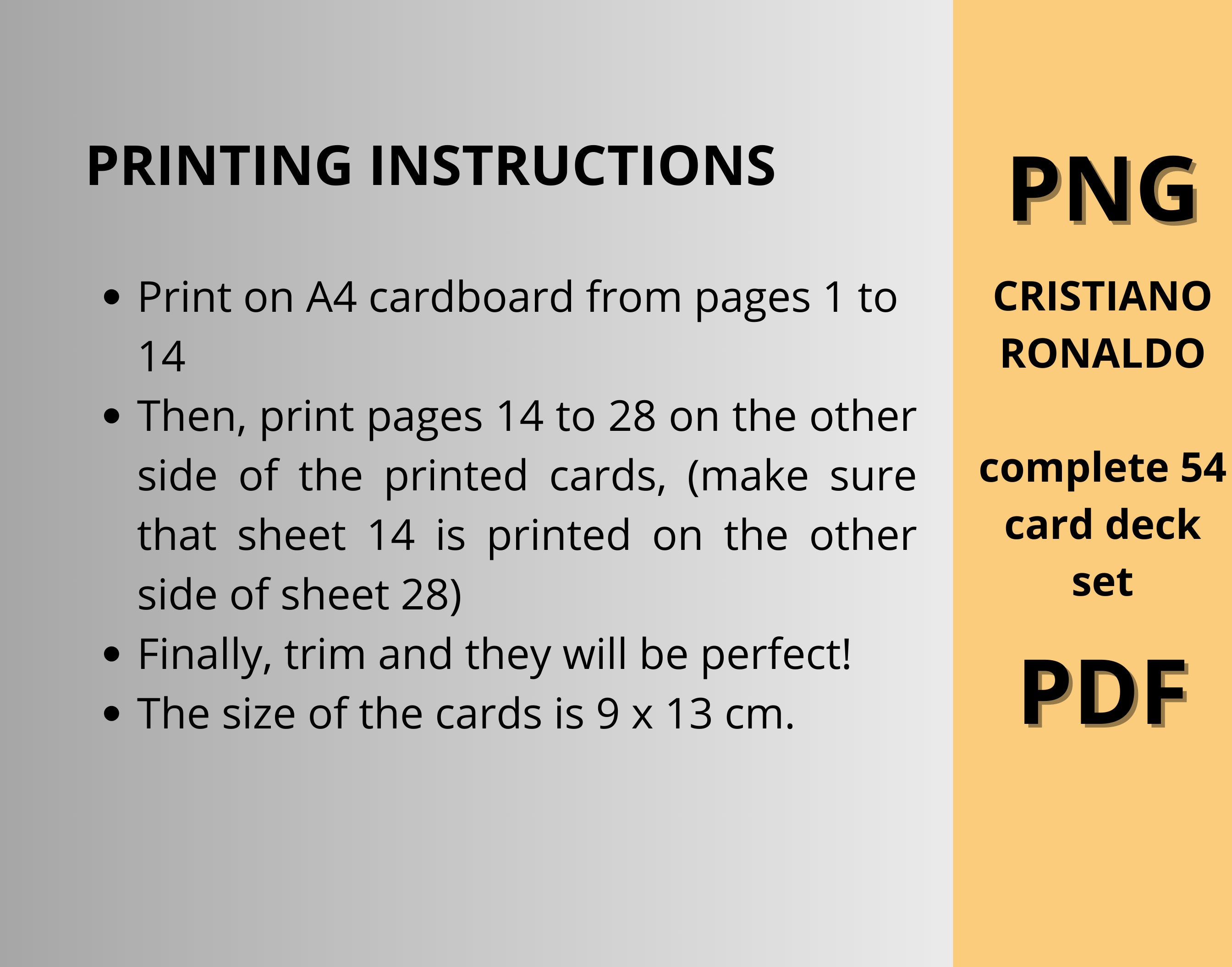 Complete Set of 54-card Printable Deck, Cristiano Ronaldo, Gift for Man ...