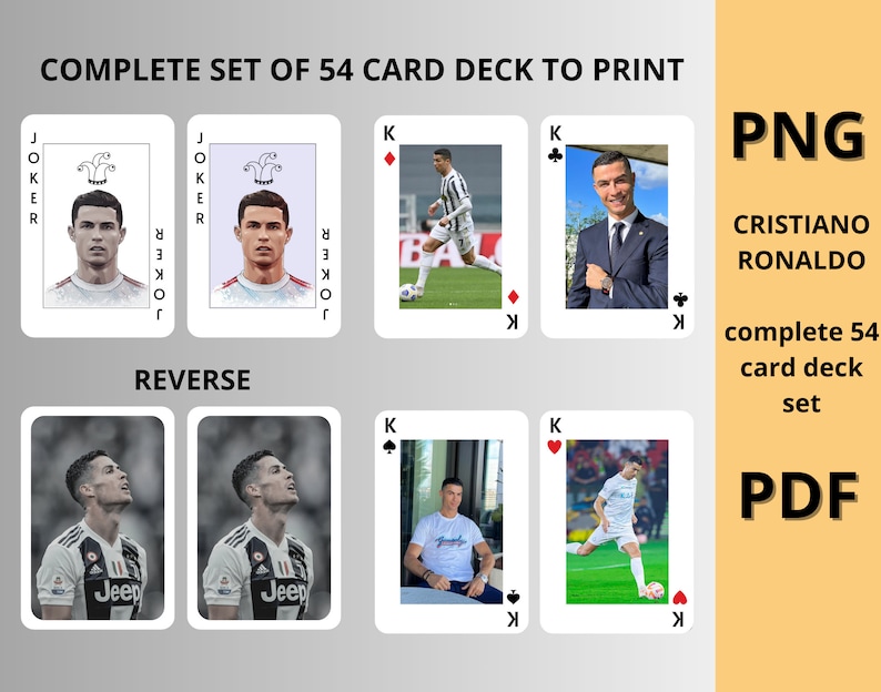 Complete Set of 54-card Printable Deck, Cristiano Ronaldo, Gift for Man ...