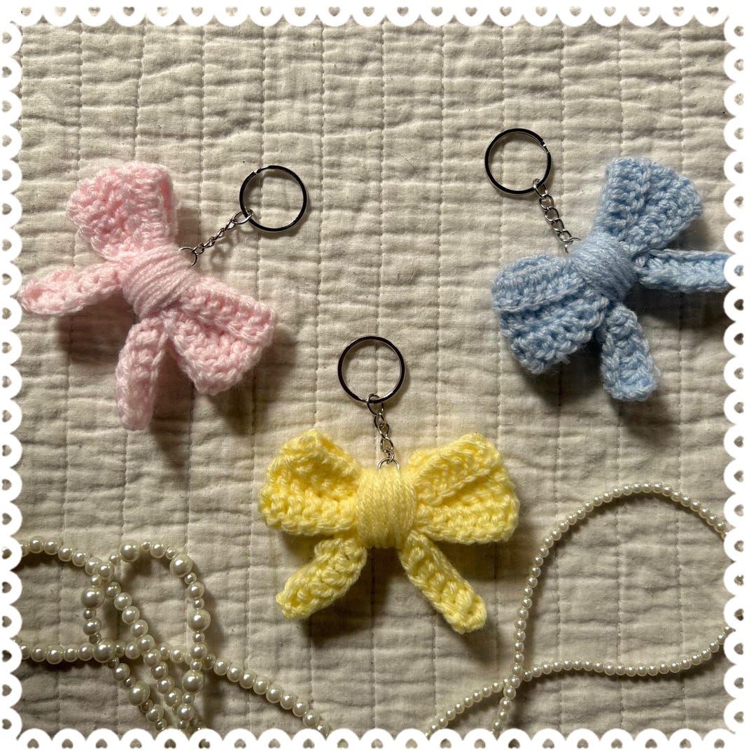 Handmade Crochet Bow Keychain Pink Blue Yellow Bows - Etsy
