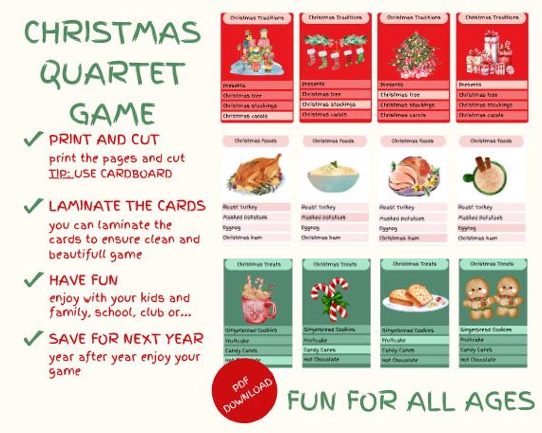 Christmas Party Game, Christmas Printable, Quartet, Quartet Game ...