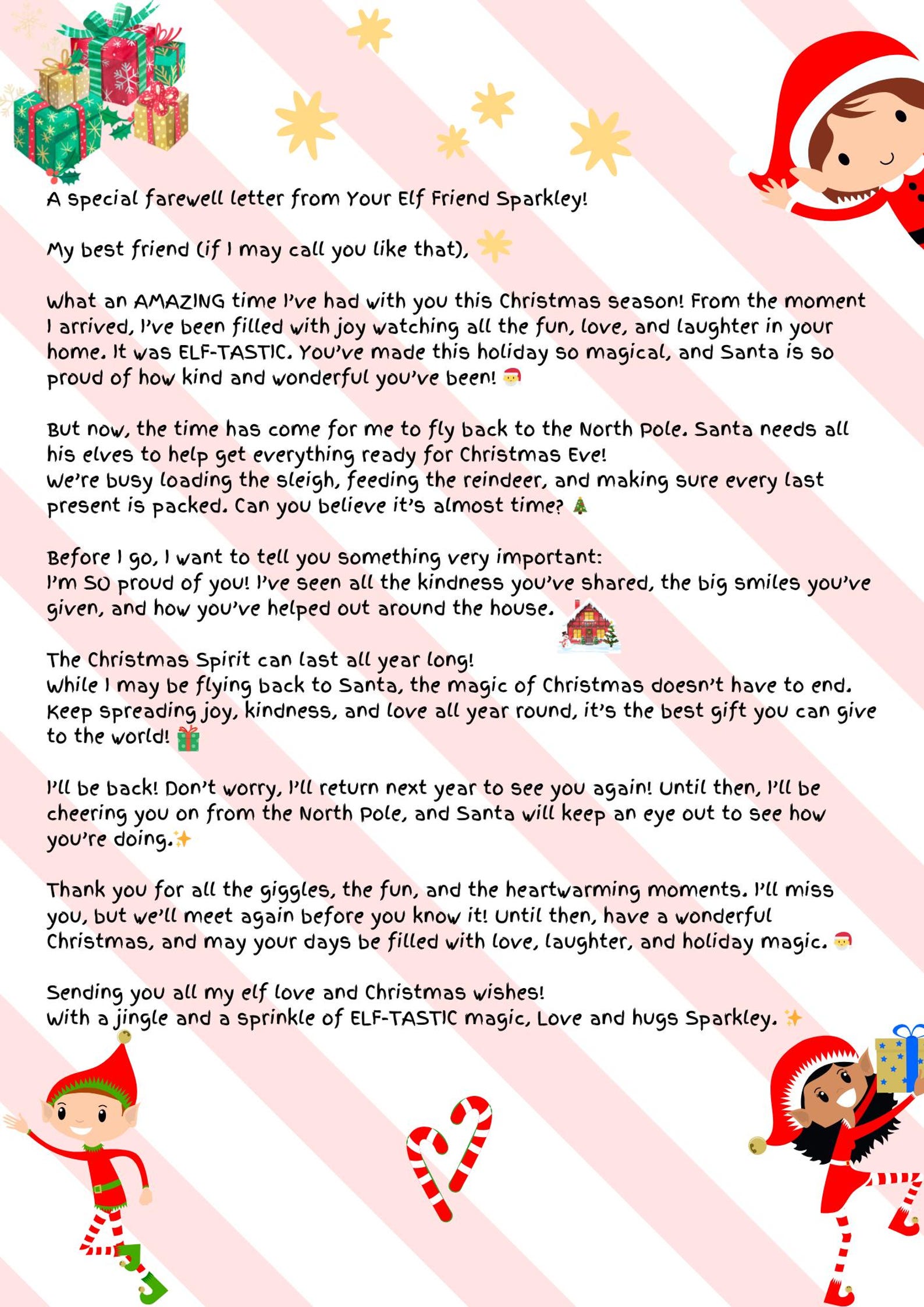 ELF-TASTIC, Elf Letters, Elf Farewell Letter, Elf Goodbye Letter, Elf ...