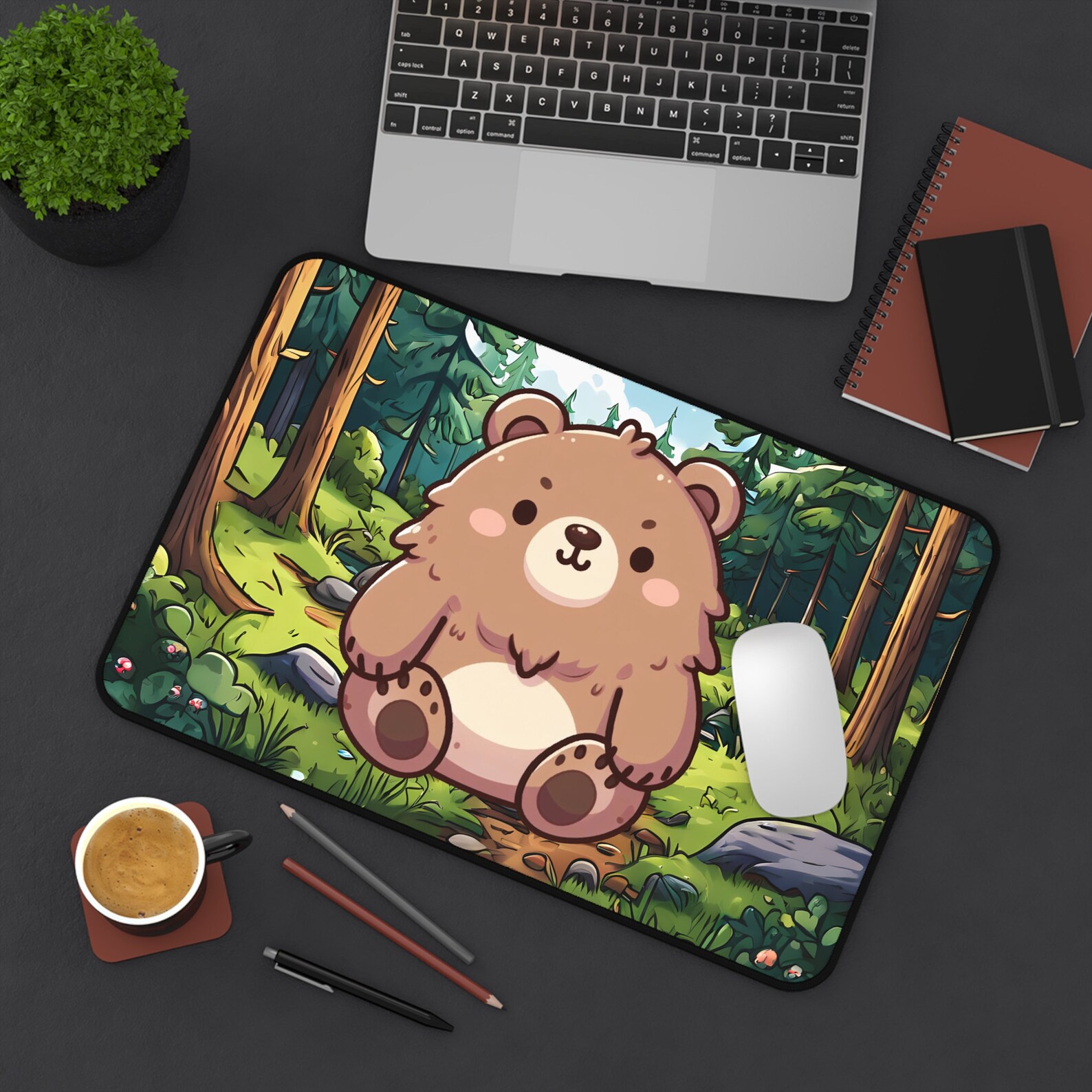 Cute Brown Bear Laptop Mat, Cartoon Grizzly Bear Computer Desk Mouse ...