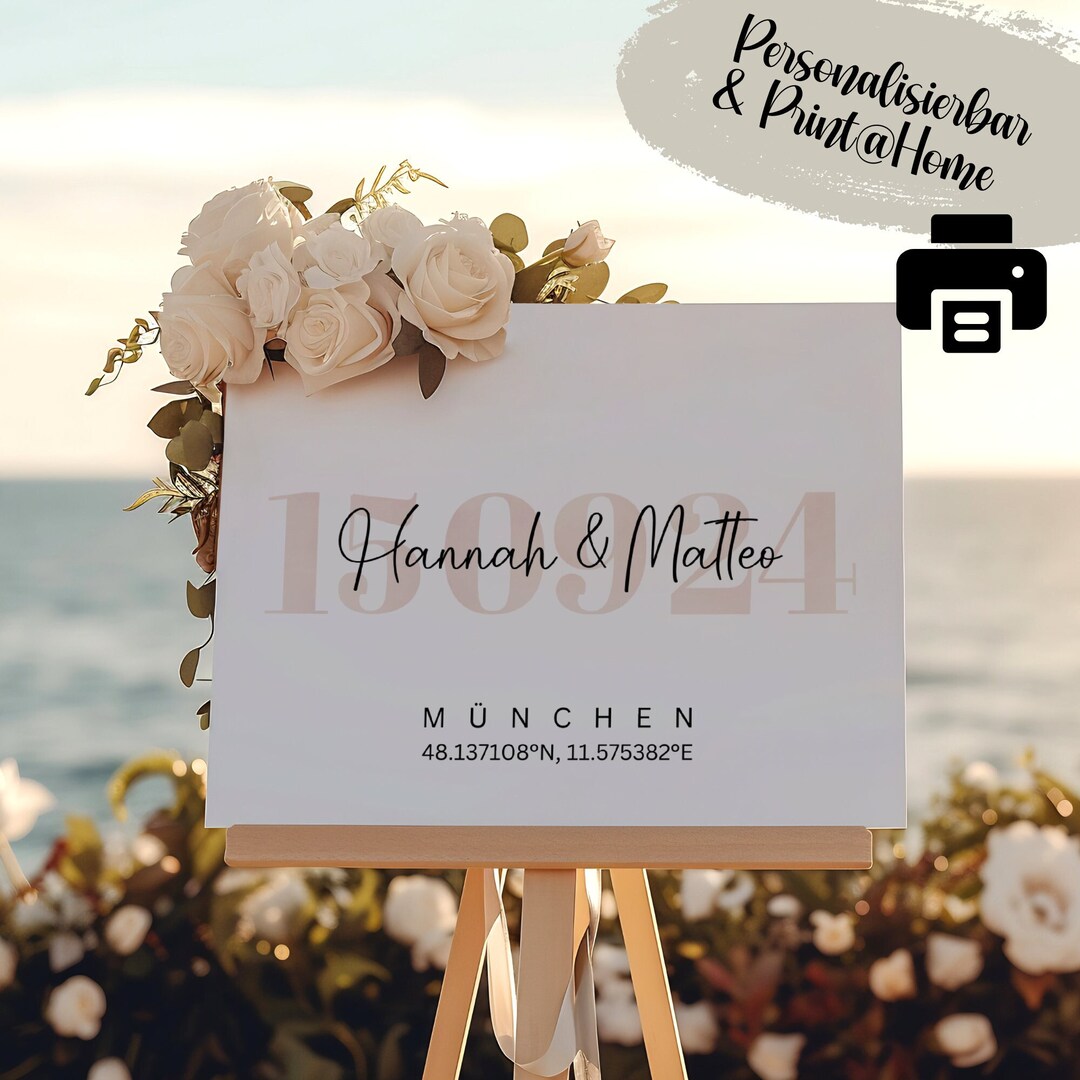 Personalized Wedding Guest Poster With Coordinates Printhome Wedding ...