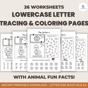 Lowercase Letter Tracing & Coloring Pages Printable Worksheets for ...
