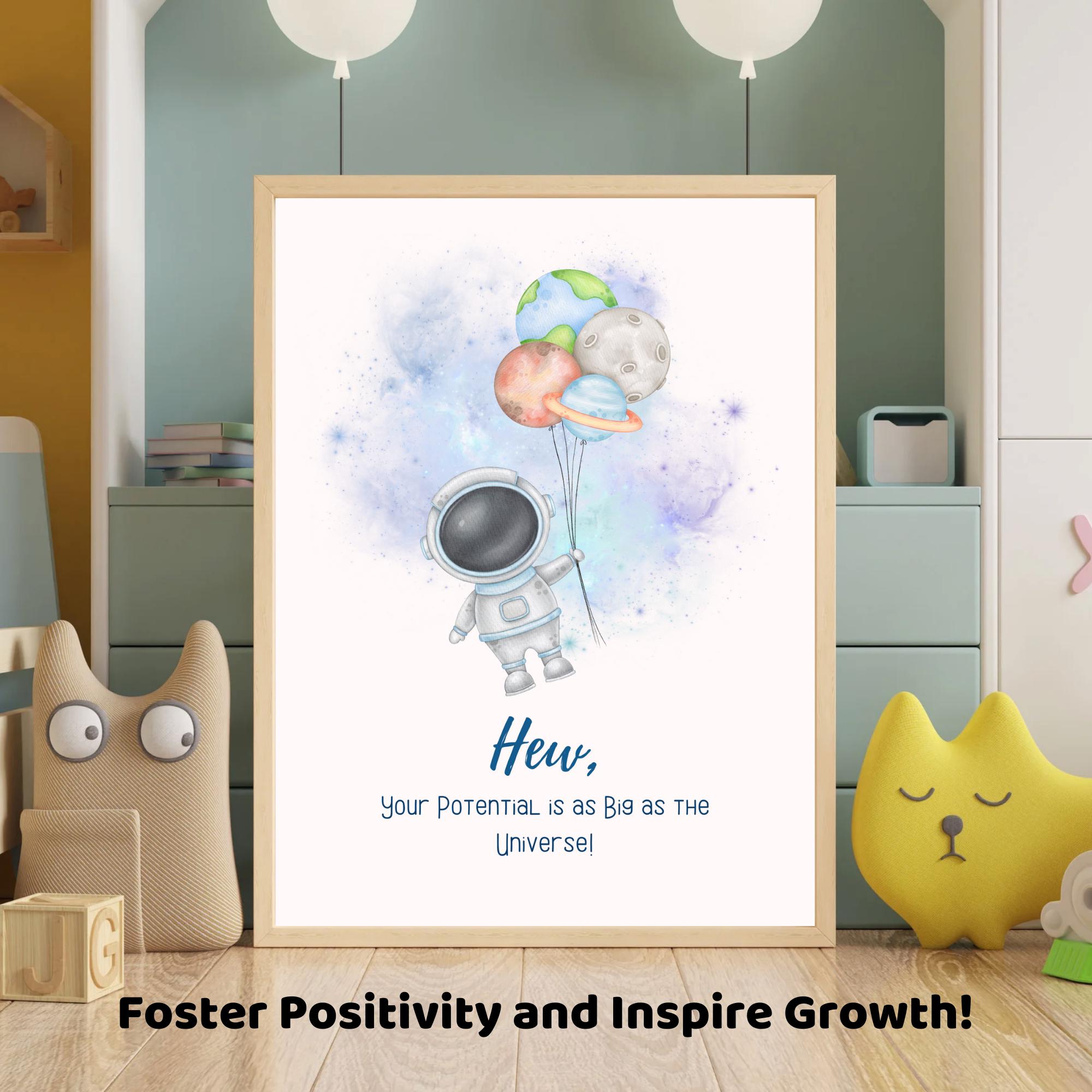 Personalized Growth Mindset Poster for Kids, Astronaut Wall Decor ...
