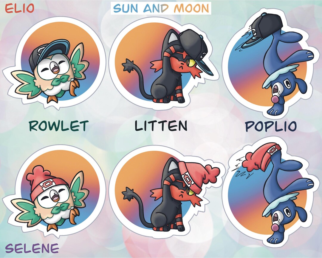 Pokémon Gen. 7 Starter Stickers. Durable Stickers of Rowlett, Litten ...