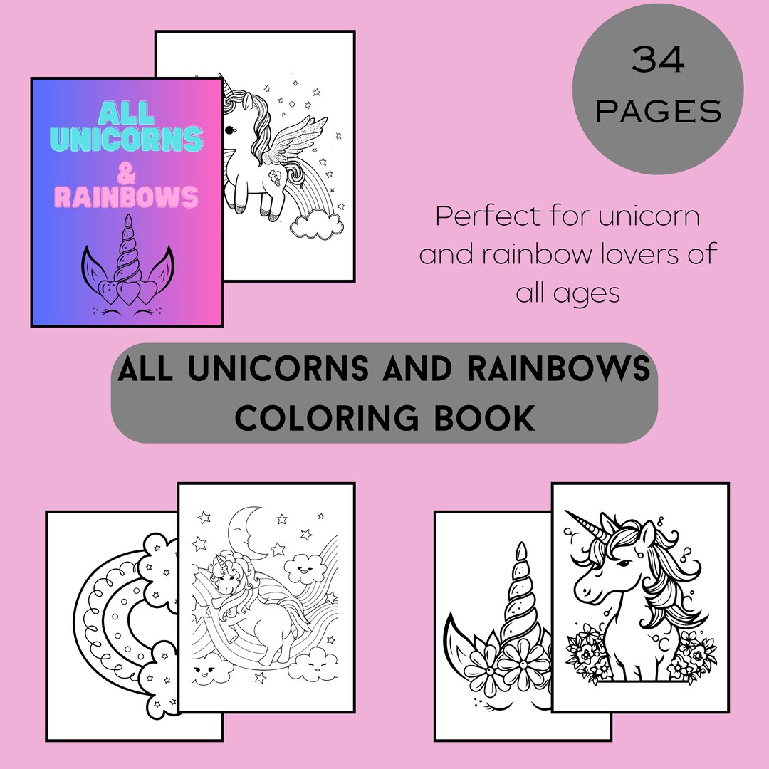 Unicorns and Rainbows Coloring Book - Etsy