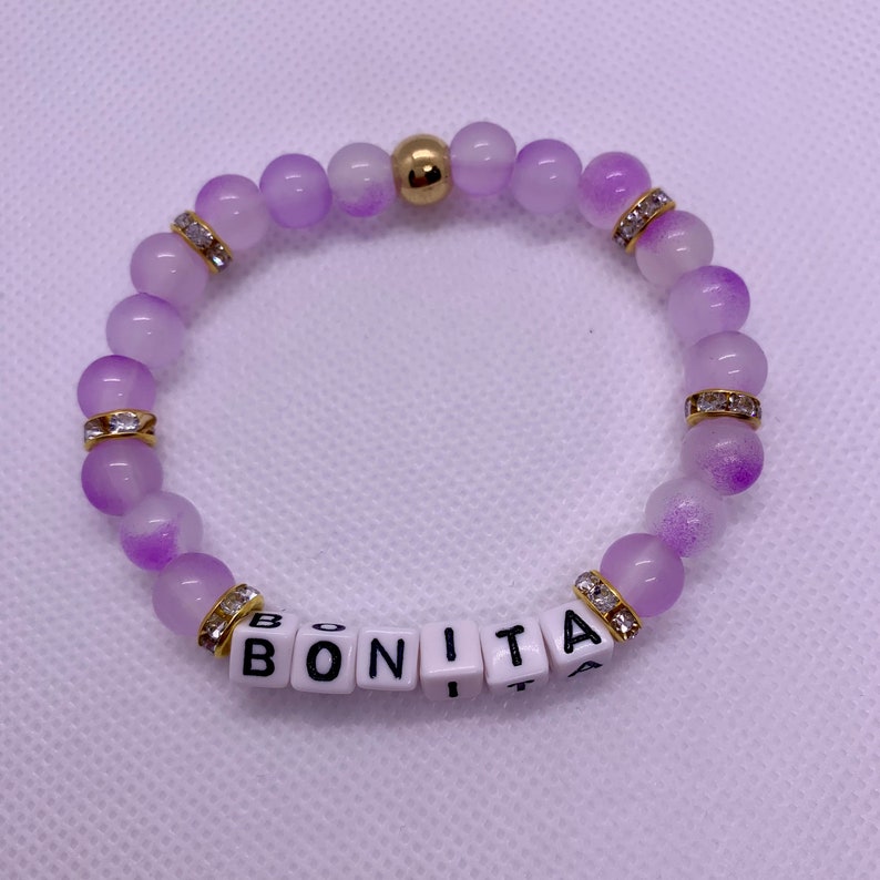 Bonita Purple & Gold Beaded Letter Word Bracelet Stack Set of 3 - Etsy