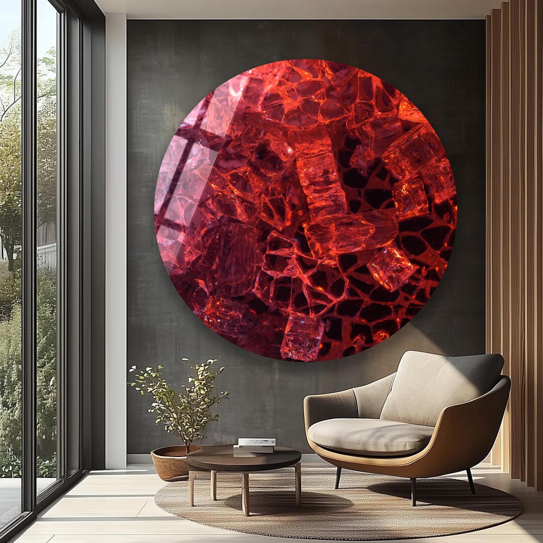 Abstract Red Ice Stained Glass Wall Art, Stained Ruby Red Glass Crystal ...